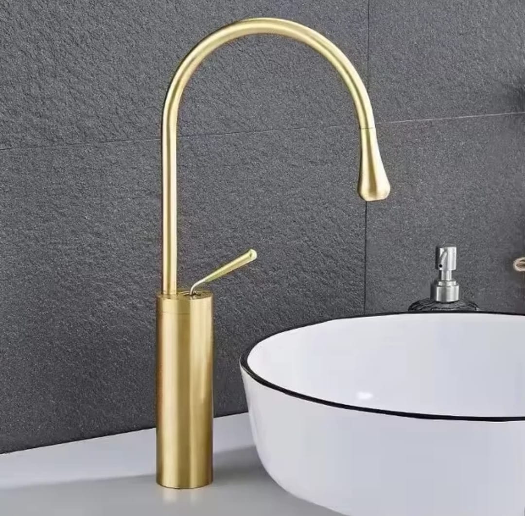 Swan tall gold basin mixer – Makhi Luxury Taps